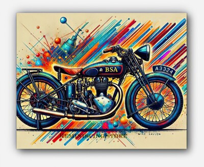 Vintage BSA (UK) 1920s Motorcycle 1920s Picture Art splashes of paint ...