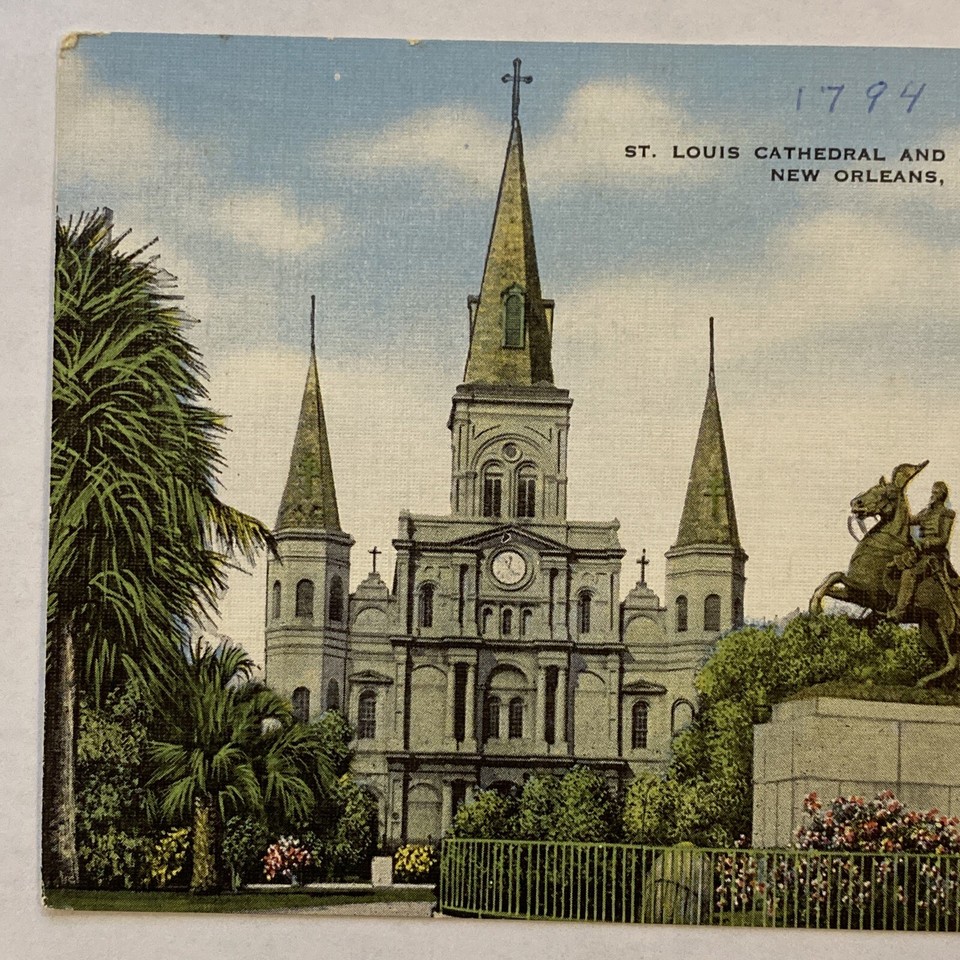 Vintage Postcard, St Louis Cathedral & Jackson Monument, New Or leans ...