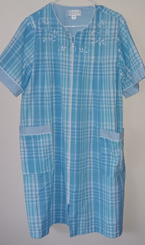 Short Sleeve Duster Zip House Coat Pockets Colette Miss Elaine Sz L | eBay