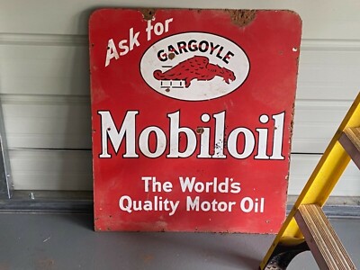 old vintage mobile oil sign Double sided | eBay