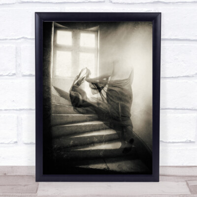 Surreal Ghost Ghosts Sepia Stairs Staircase Woman Behind Wall Art Print ...