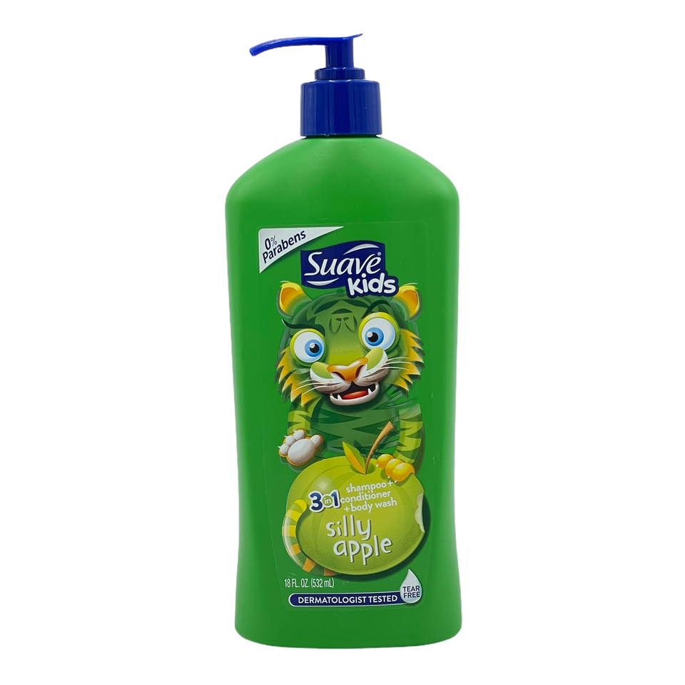 4 Pack Suave Kids 3 in 1 Shampoo Conditioner Body Wash Silly Apple 18 ...