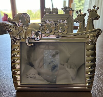 Roman Inc Silver Tone 4x6" Noah's Ark Baby Photo Picture Desktop Frame ...