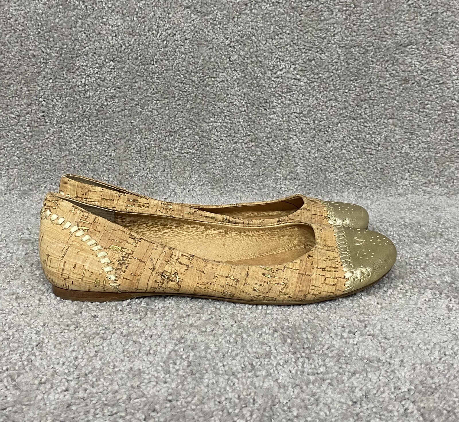 Jack Rogers Delfino Ballet Flats Womens Size 8M Leather Cork Gold Cap ...