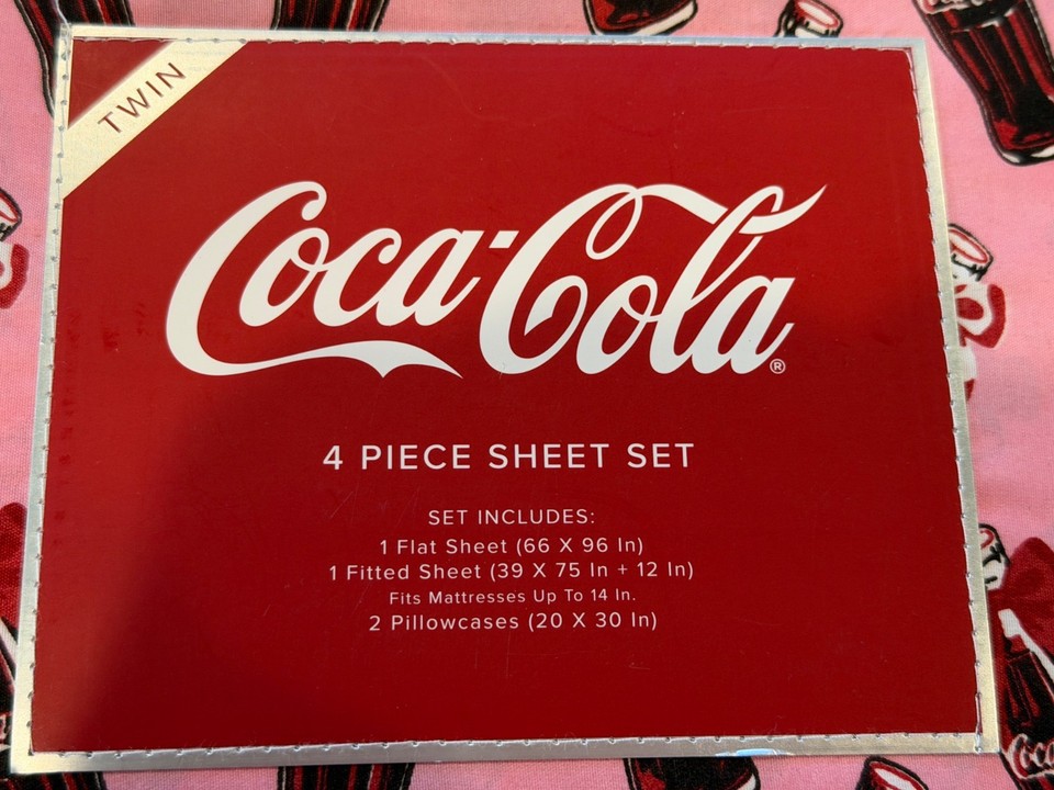 Coca-Cola Pink Bottle Print 4-Piece Twin Sheet Set – Retro Soda Bedding ...