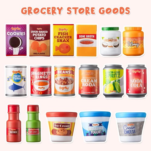 Red Pretend Play Grocery Food Set 30 Pieces Easy Pop Off Lids Safe For ...