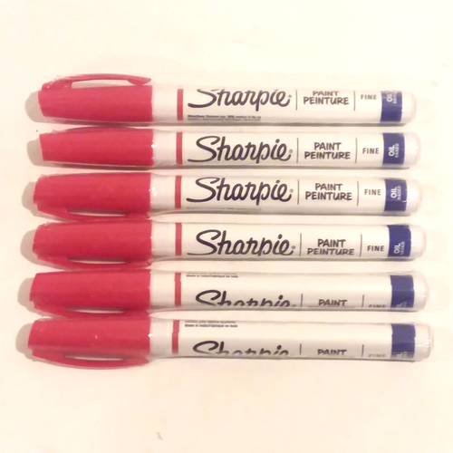 Lot of 6 Sharpie Oil Based Paint Marker Pens RED Fine Point Cap Clip ...