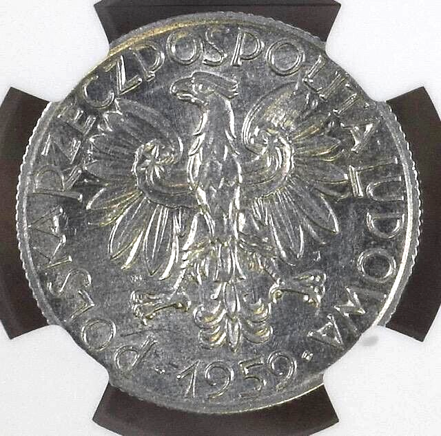 Poland 5 Zloty 1959 NGC AU 58 Aluminum Fisherman | eBay