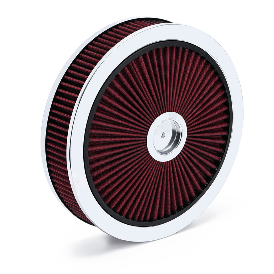 14"x3" Chrome Red High Flow Thru Washable Air Cleaner Filter Top SBC ...