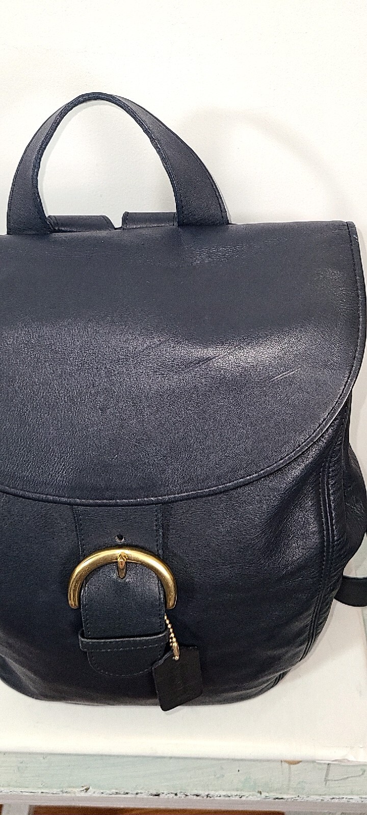 COACH VINTAGE NAVY BLUE LEATHER TOP HANDLE BACKPACK - Gem