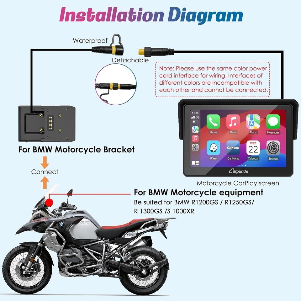 w502b Motorcycle Carplay Screen for BMW R1200GS R1250GS S1000XR ...