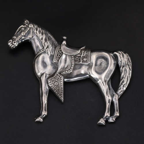 VTG Sterling Silver - Saddled Horse Animal Repousse Statement Brooch ...