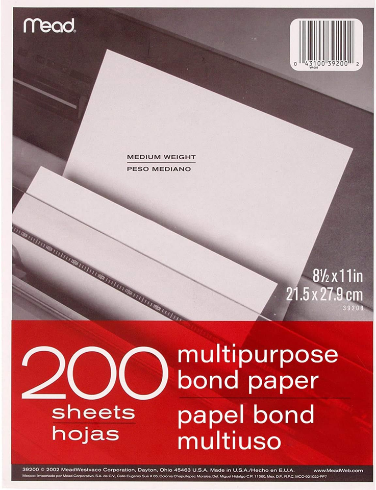 200 Sheets 8-1/2X11In White Multipurpose Bond Paper Letter Size Pack | eBay