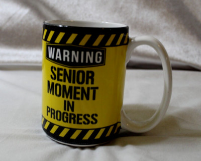 Spoontiques "Warning Senior Moment in Progress" Mug Cup Yellow Black White | eBay