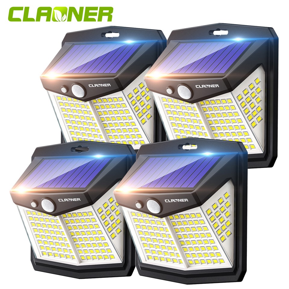 4Pack CLAONER Solar Power 128 LED Lights PIR Motion Sensor Outdoor ...