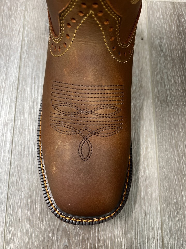 MEN'S SQUARE STEEL TOE WORK BOOTS GENUINE SOFT LEATHER COWBOY PULL ON ...