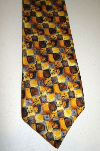 UMBERTO BOSSI Wavy Squiggles Over Yellow Squares Silk Neck Tie Men's ...