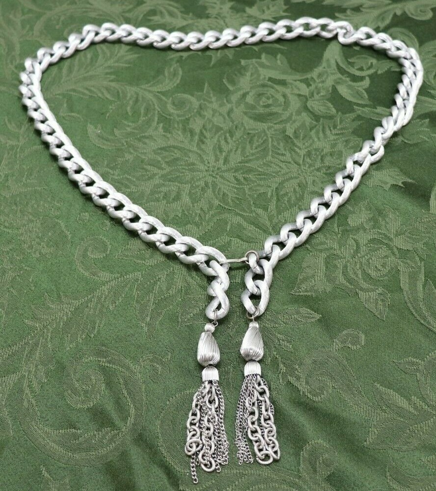 Silver Aluminum Chain Link Belt w Tassels on ends size Small to Medium ...