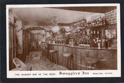 Postcard Dawlish nr Exmouth Devon pub Smugglers Inn interior bar RP ...