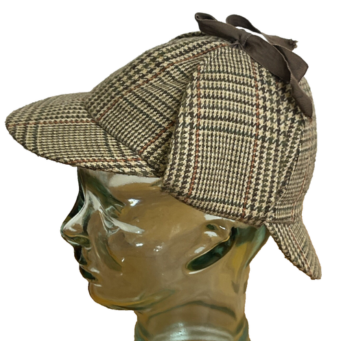 VTG Wool Broner Brown Plaid Flaps Hunting Hat Cap 22.5" circumference ...