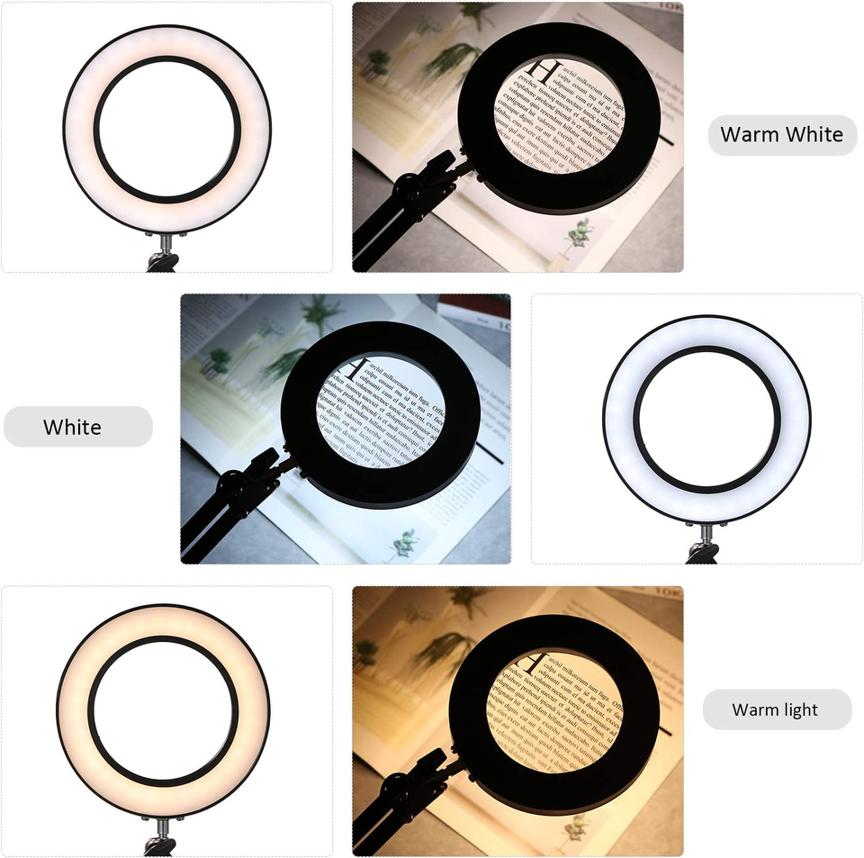 Meichoon Magnifying Glass Desk Lamp,10X Glass Lens,64 LED Lights,3 ...