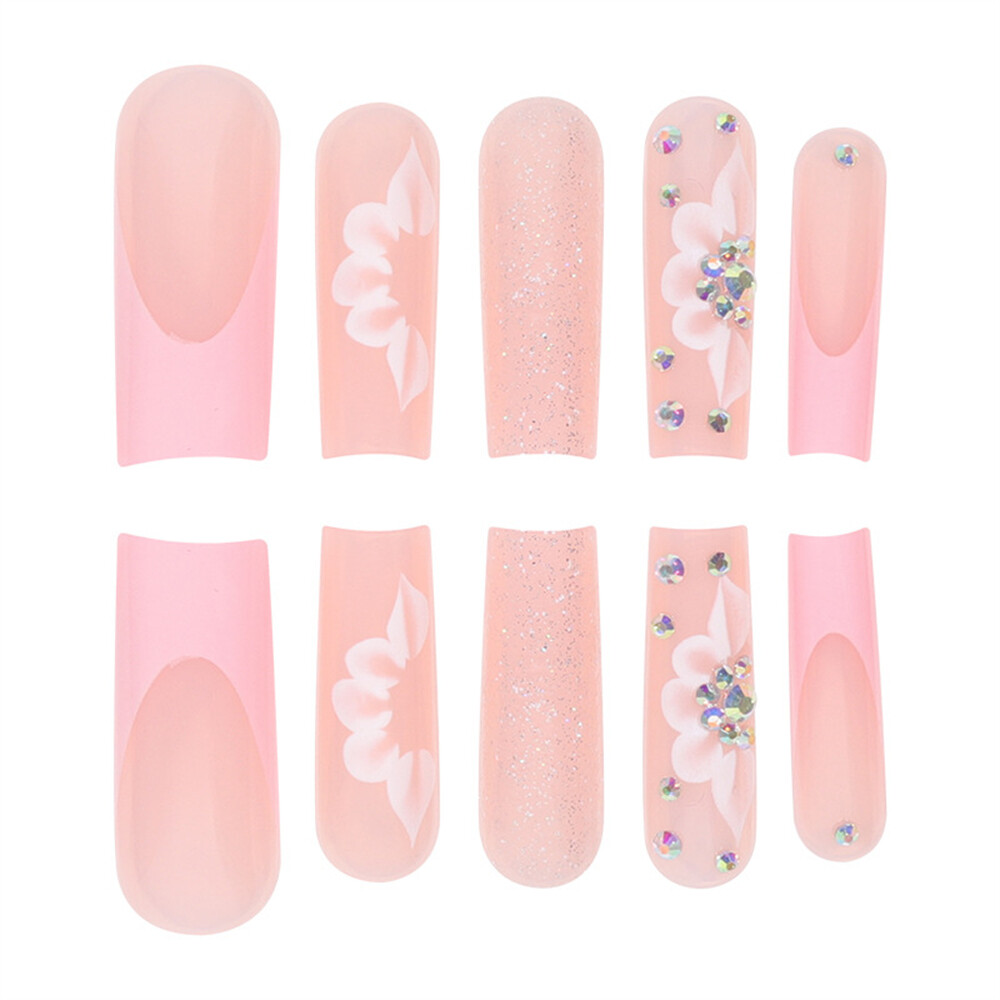 Broken Diamond Flowers False Nail Long Square Press on Nails for Nail ...