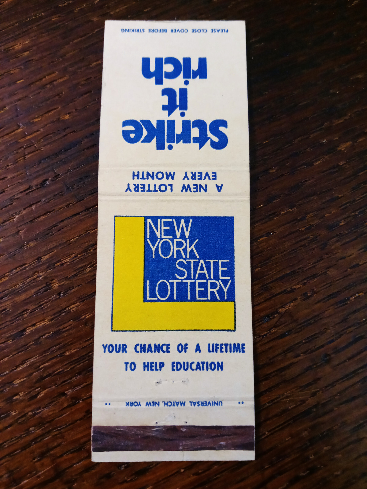Vintage Matchcover: New York State Lottery, NY | eBay