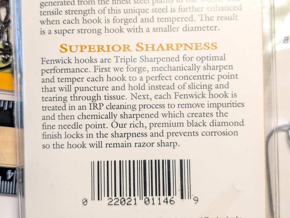 5 LOT FENWICK TRIPLE SHARPENED BASS WORM 27 HOOKS BARBED SIZE 2/0 HIGH ...