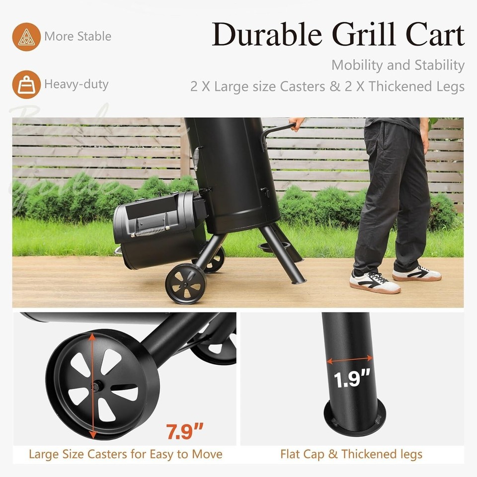 Heavy Duty Vertical Offset Charcoal Smoker Grills Extra Large Outdoor ...