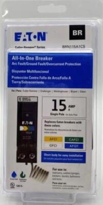 CUTLER HAMMER EATON BRN115A1CS 15A ALL IN ONE AFCI/GFCI BREAKER NEW IN ...