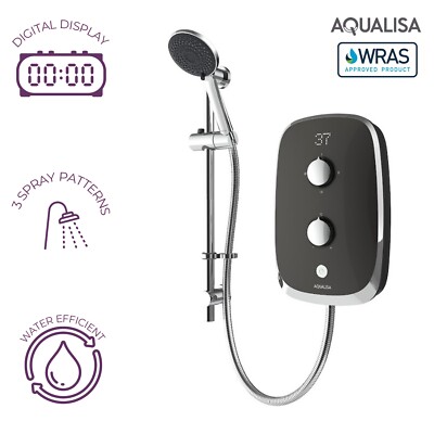 8.5KW Grey Electric Shower Digital Display 3 Spray Patterns Aqualisa e ...