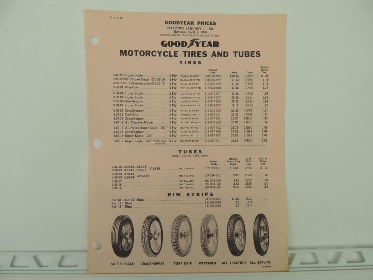 Vintage 1968 Goodyear Motorcycle Tire Price List Harley Triumph Norton ...