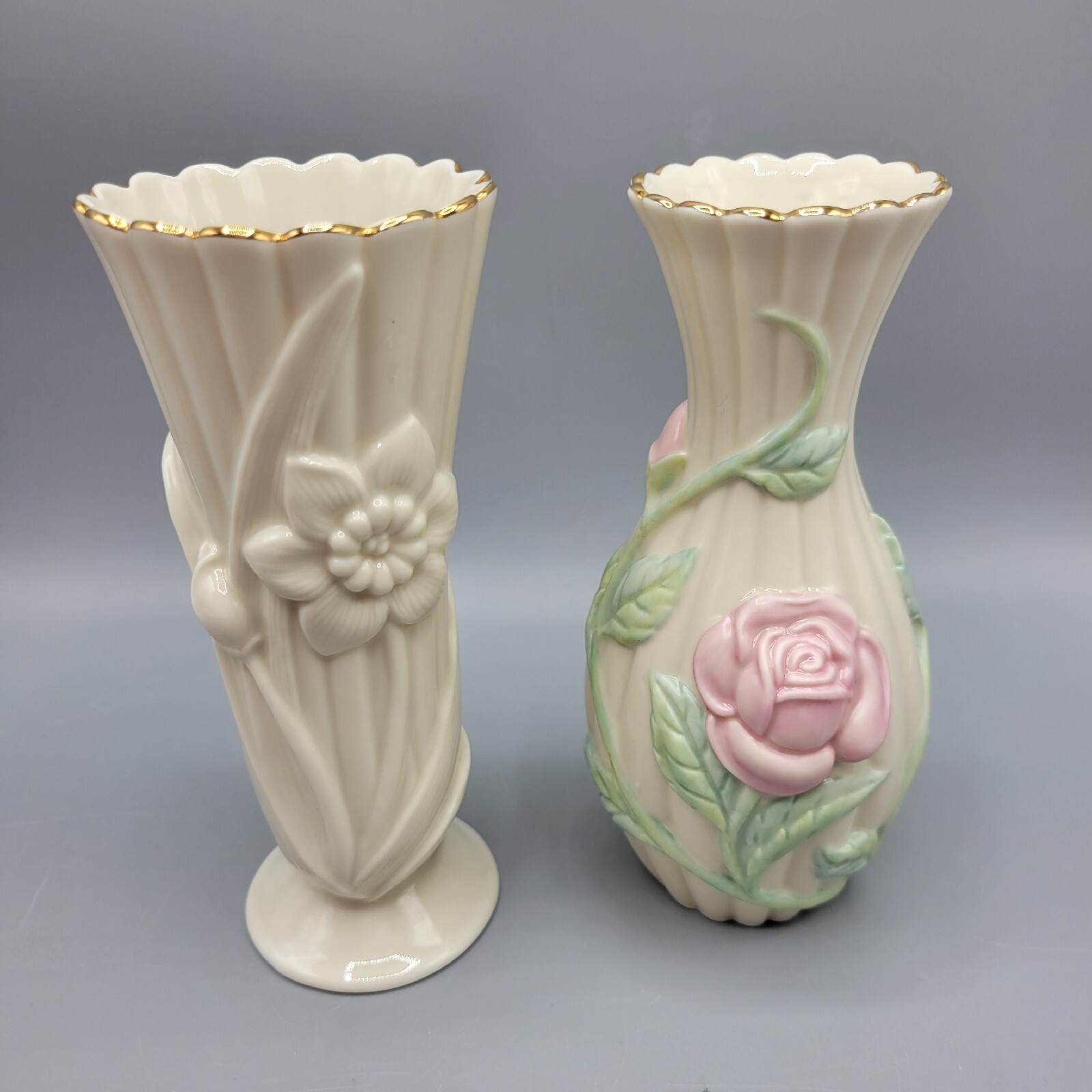 Pair Of Vintage Lenox Bud Vases, Sentimental Rose & Glazed Creamware ...