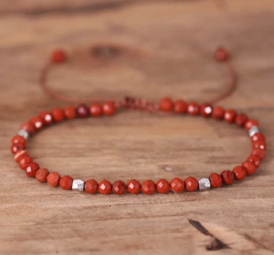 Natural Red Jasper Stone Faceted Beads Bracelet Red Gemstone Bracelet ...