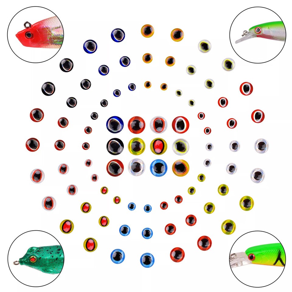 732Pcs Fishing Lure Eyes 3mm-4mm-5mm-6mm 3D Holographic Eyes Fly Tying ...