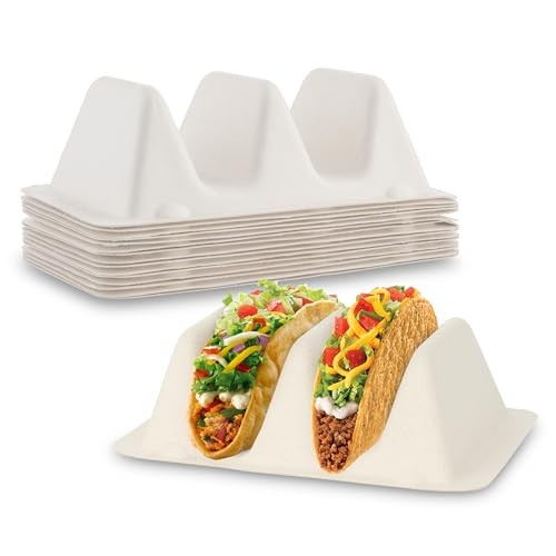 Pulp Fiber Taco Container 7" x 4.25" x 2" - 2 Compartments Taco Holder ...