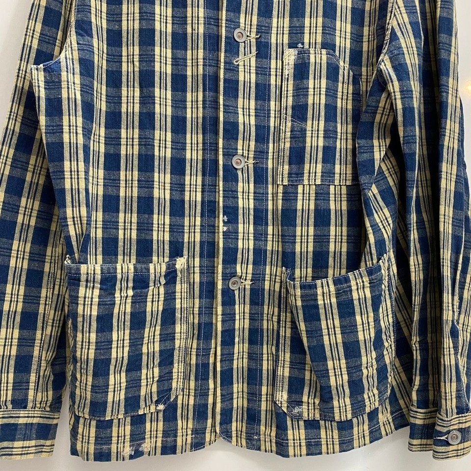 RRL Ralph Lauren Farmer’s Coat Indigo Check Size 40R Cotton Linen Made ...