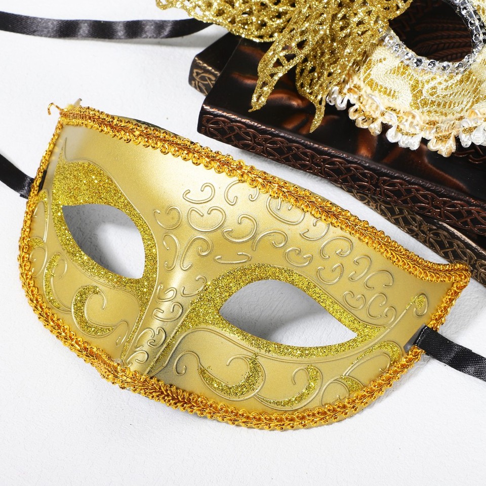 2 Pcs Couples Gold Masquerade Mask Ball Face Masks for Women Carnival ...