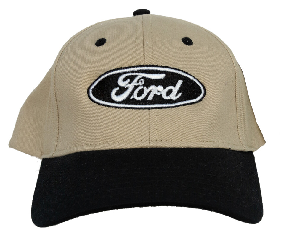 Ford Logo Hat Two Tone Embroidered Cap, Khaki/Black | eBay