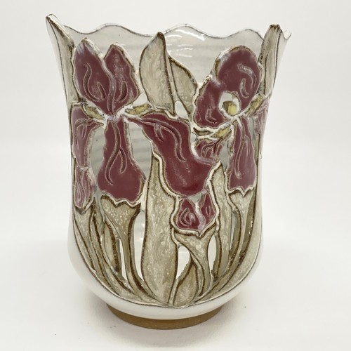 Davis Studio Art Pottery 6" Reticulated Vase Candle Holder Lilies ...