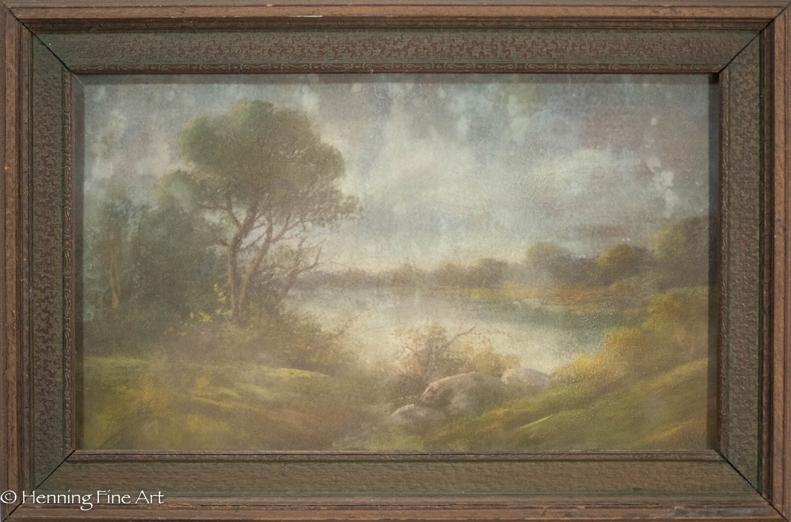 Beautiful Antique Landscape Painting Classical Depiction Lake with ...
