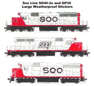 Soo Line SD40-2s and GP30 3 Large 2.5"x8-10" Stickers Andy Fletcher | eBay