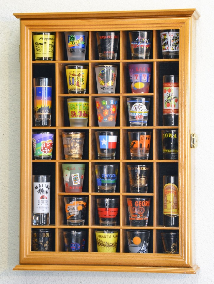 31 Shot Glass Shooter Display Case Cabinet Holder Wall Rack Shotglass ...
