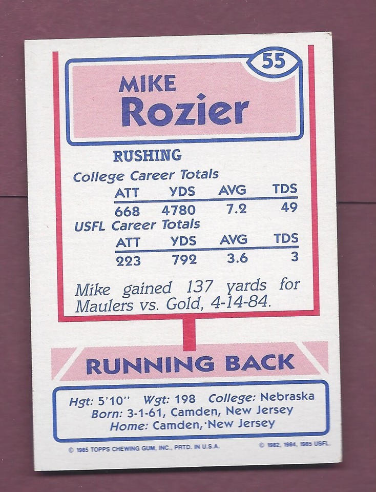1985 TOPPS USFL #55 MIKE ROZIER BULLS .99 SHIPPING Q837 | eBay