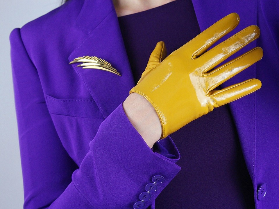 LATEX LONG GLOVES Shine Leather Faux Patent PU 20" 50cm Opera Ginger ...