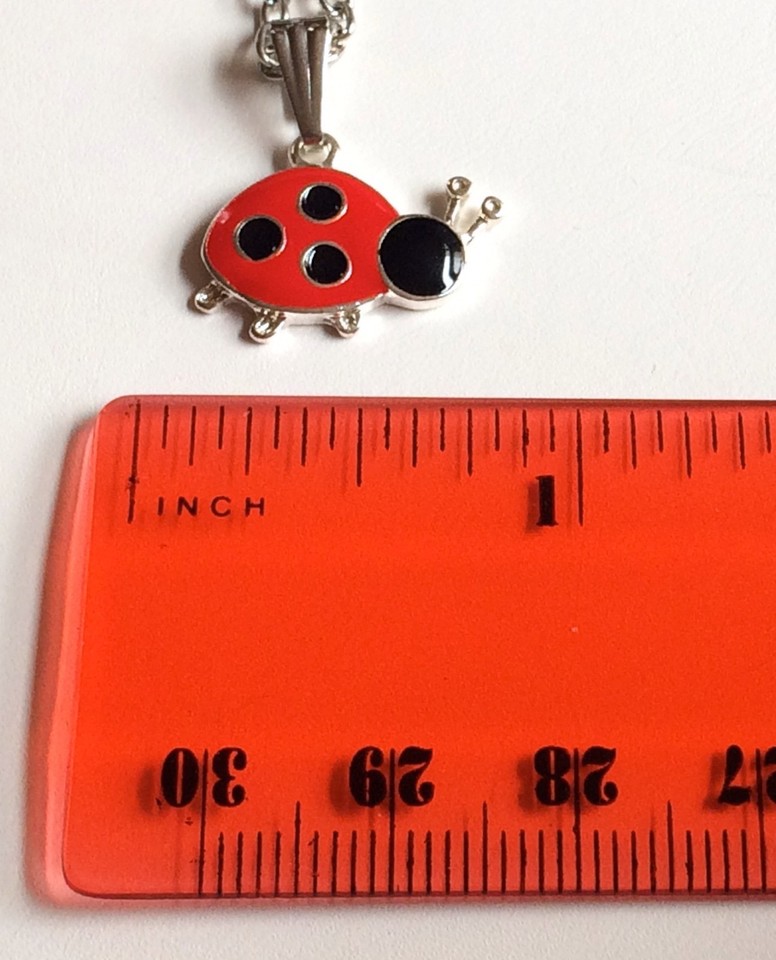 Ladybug Necklace 20" Red Black Enamel Bug Insect Beetle Silver Plated ...