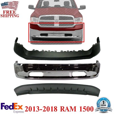 Front Bumper Chrome + Upper Cover Primed + Lower Valance For 2013-2018 ...