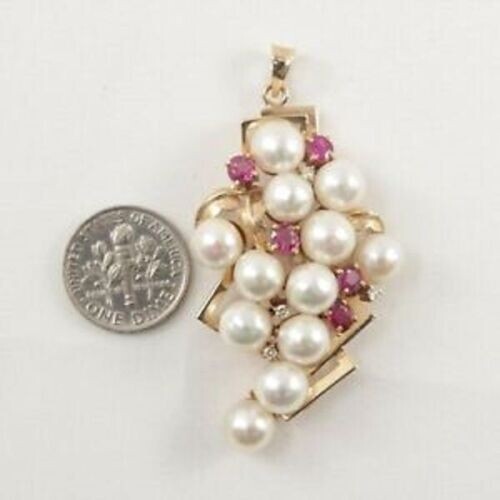 4Ct Round Cut Pearl & Ruby Grape Unique Design Pearl Pendant 14K Yellow ...