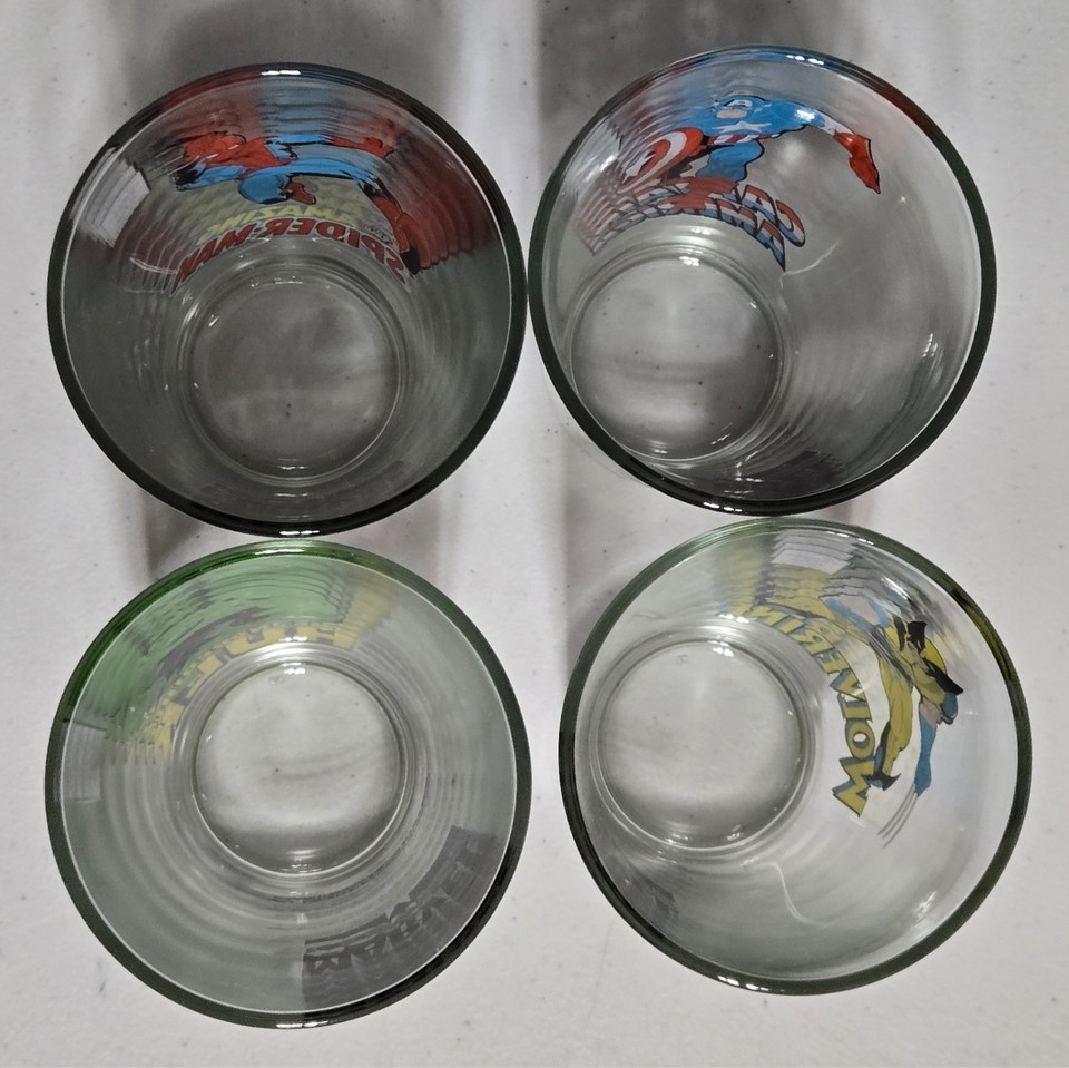 Marvel Comics Collectors Glass Tumblers Spiderman Hulk Wolverine ...