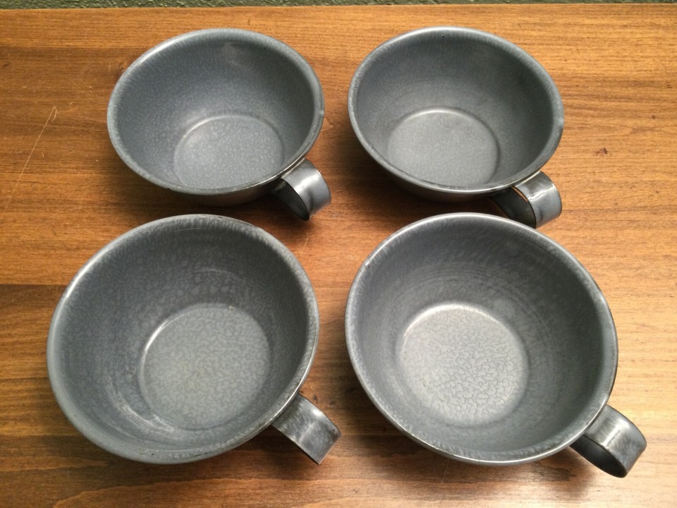 Lot of 4 Antique Vintage Gray Enamel Enamelware Granite Graniteware ...